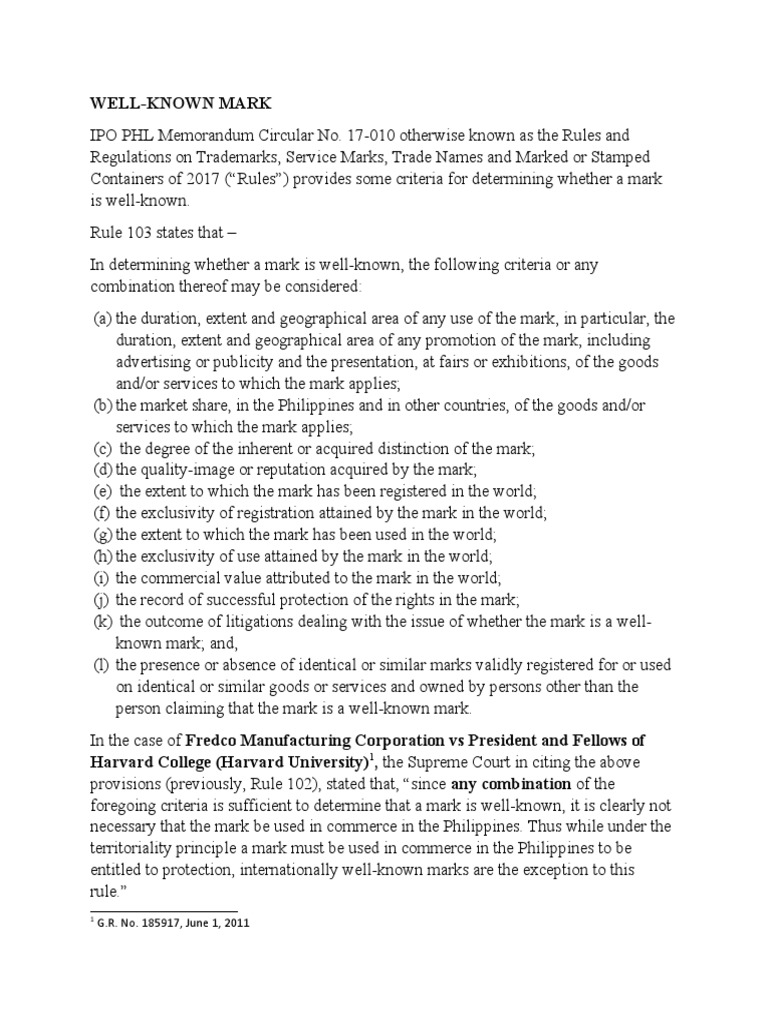 Well-Known Marks | PDF | Trademark | Civil Law (Common Law)