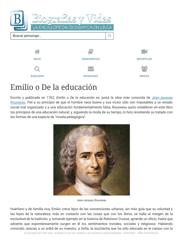 Resumen de Emilio o de La Educación, de Jean-Jacques Rousseau | PDF ...