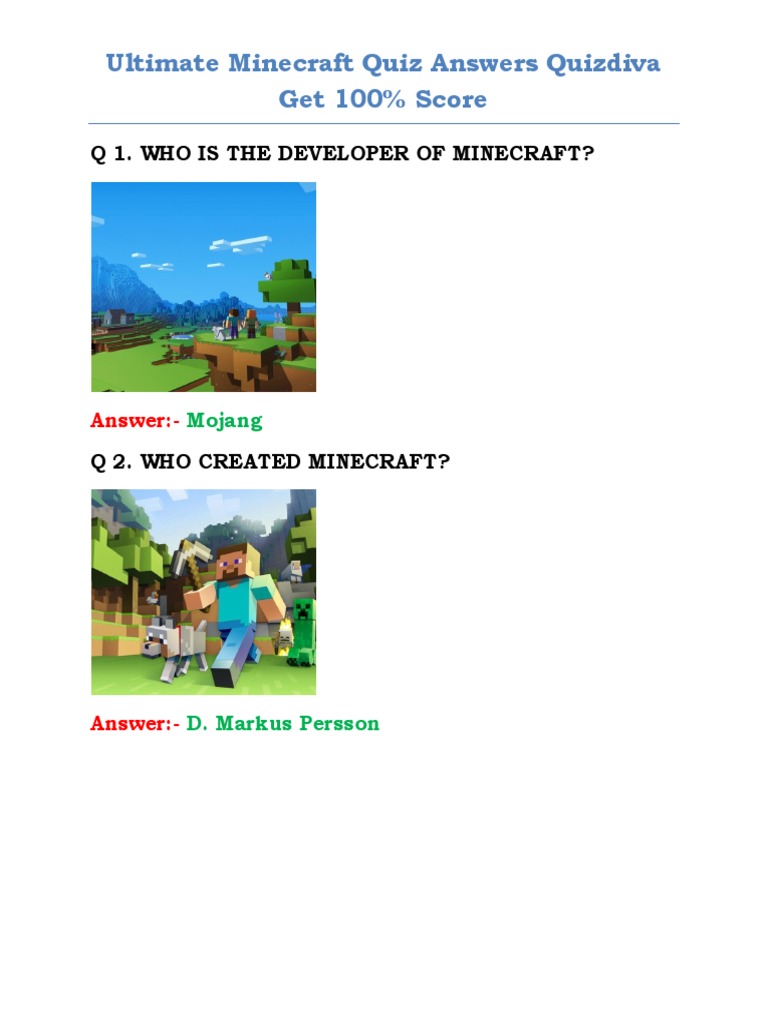 Ultimate Minecraft Quiz Answers Quizdiva | PDF