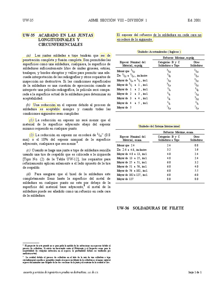 2.1-Asme - Uw-35 - 2001 | PDF | Soldadura | Construcción
