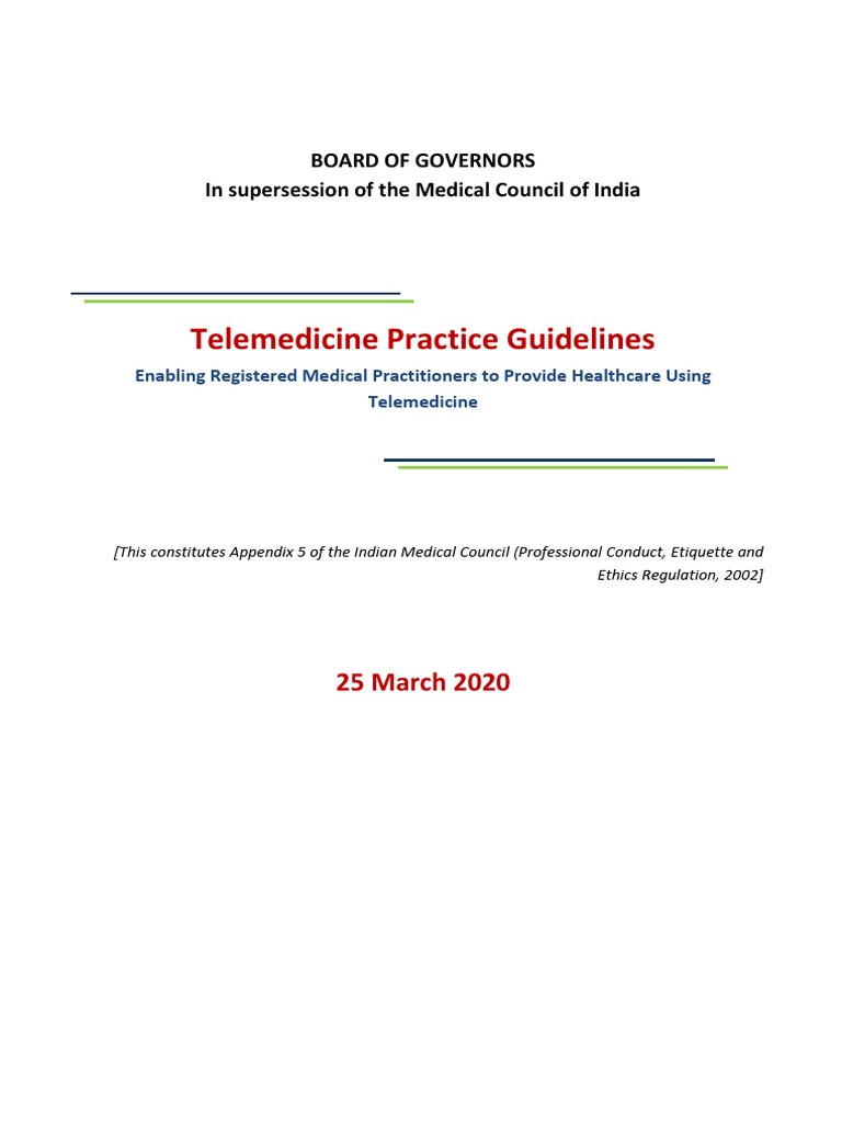 Telemedicine Practice Guidelines 2020 | PDF | Medical Prescription ...