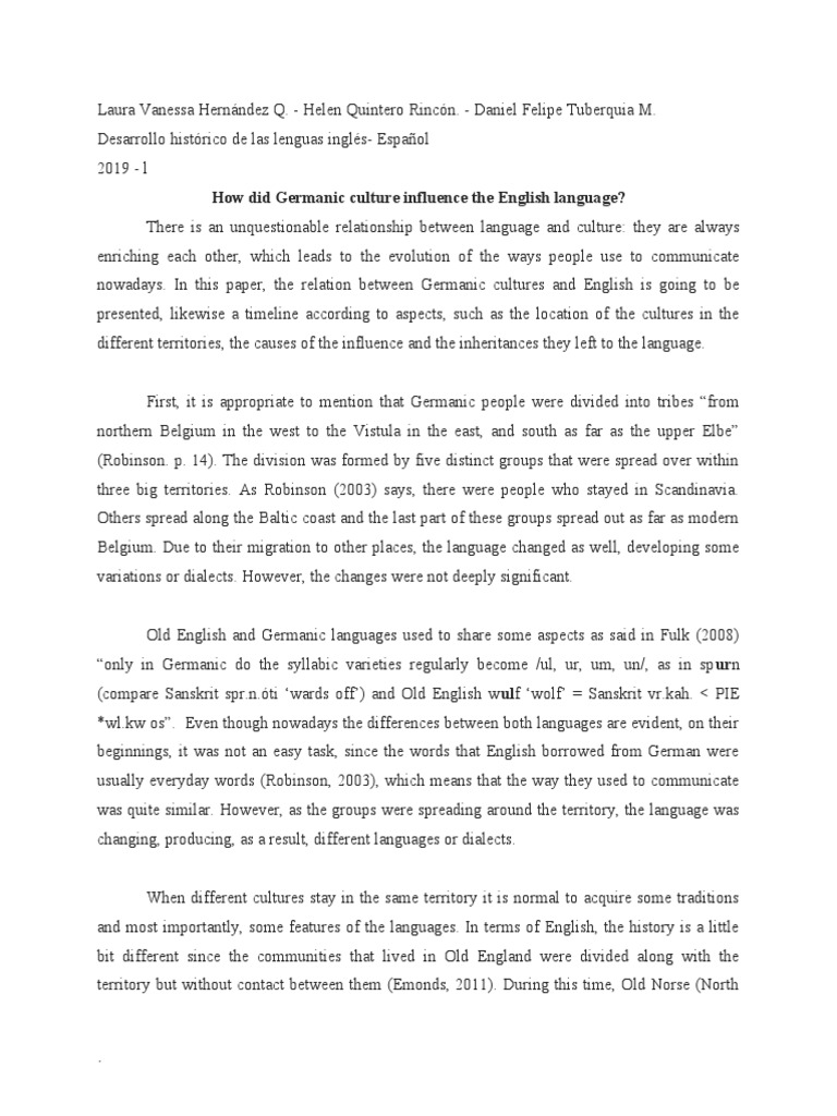 Essay How Did Germanic Culture Influence The English Language | PDF ...