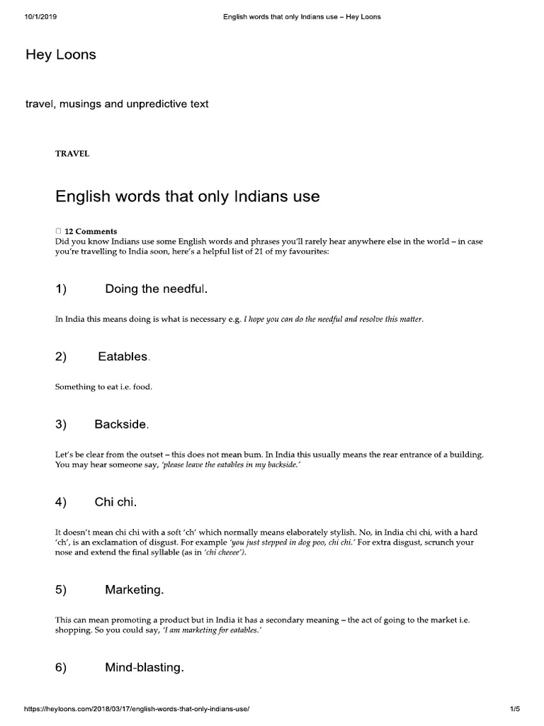 English Words That Only Indians Use - Hey Loons PDF | PDF | Computers