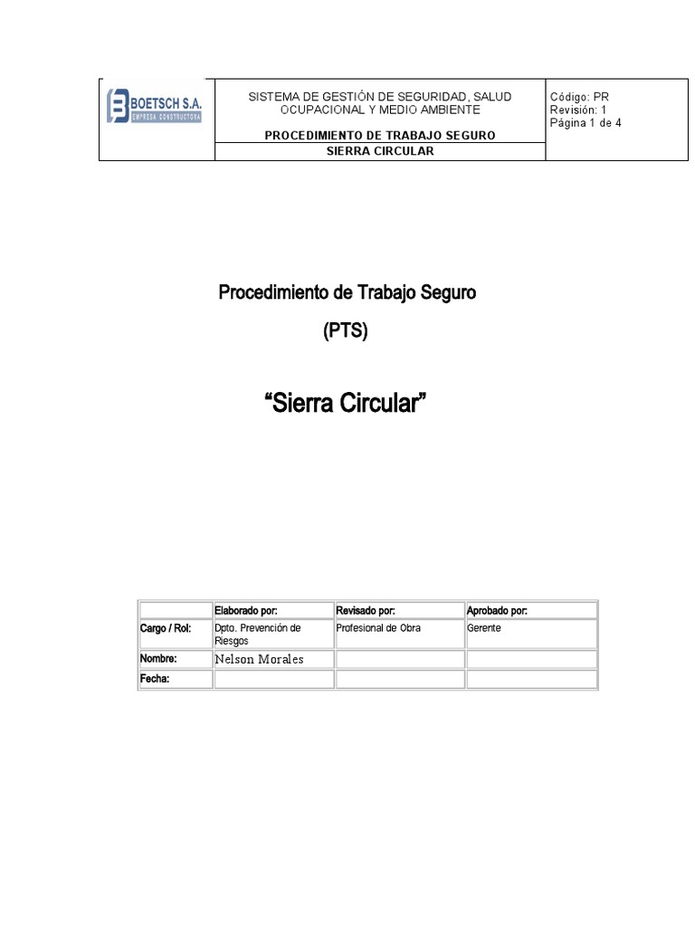 Procedimiento de Trabajo Seguro Sierra Circular | PDF | Naturaleza