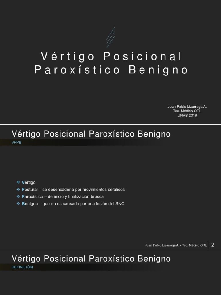 Vértigo Posicional Paroxístico Benigno | PDF | Otorrinolaringología ...