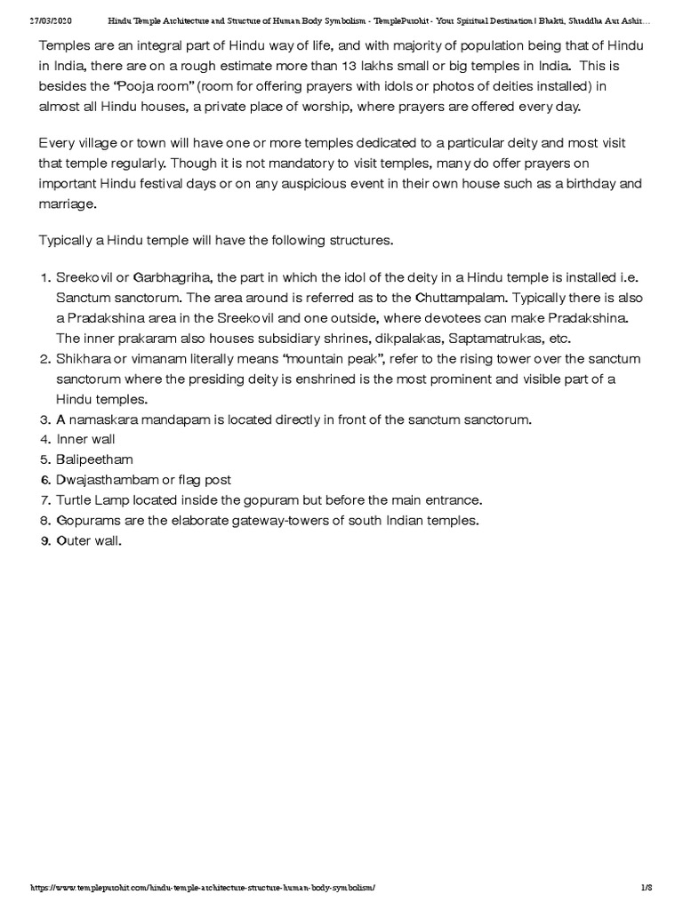 Hindu Temple Architecture and Structure of Human Body Symbolism - TemplePurohit - Your Spiritual ...