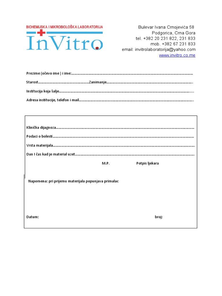 Formular Za Patohistologiju | PDF