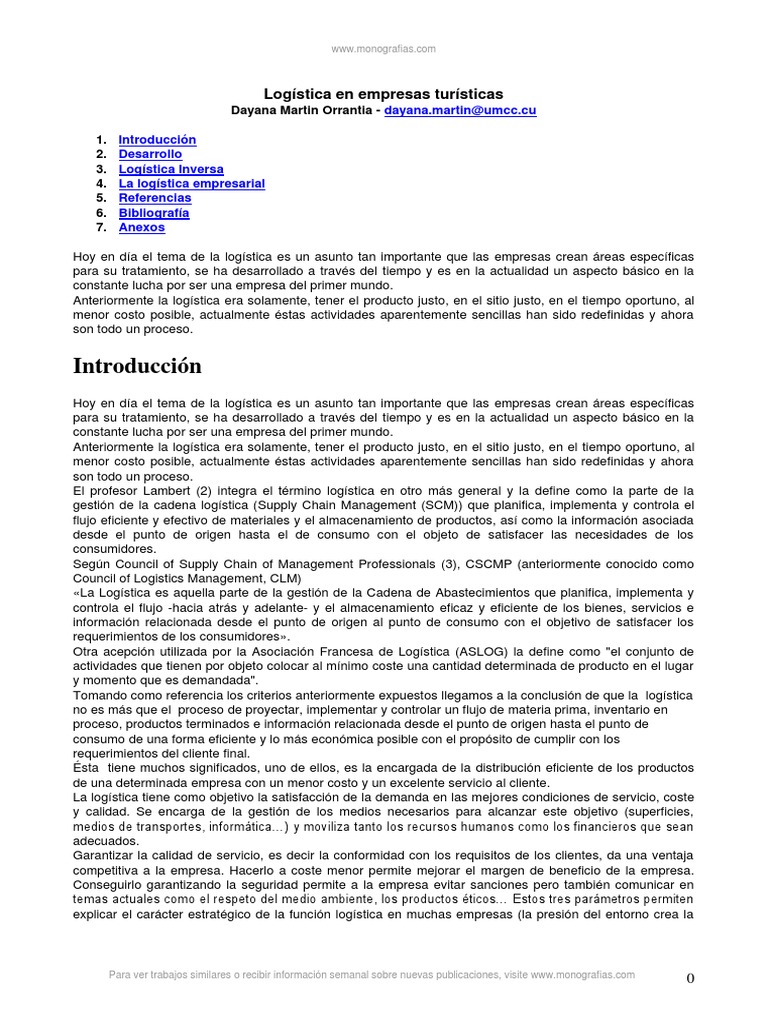 Logistica Empresas Turisticas | PDF | Logística | Gestión de la cadena ...