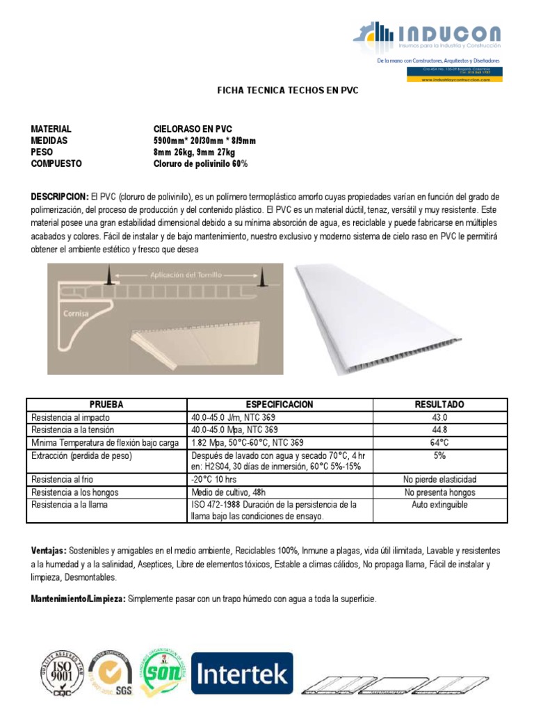 Ficha Tecnica Techos PVC Inducon | PDF