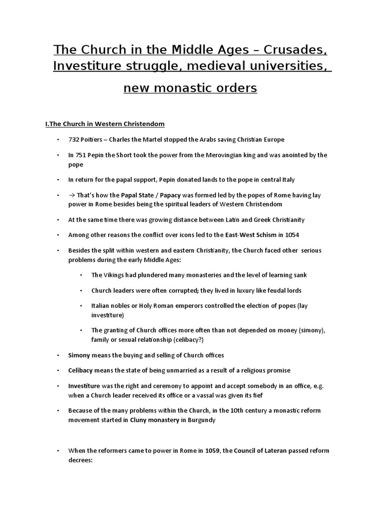 The Church in The Middle Ages | PDF | Crusades | Pope