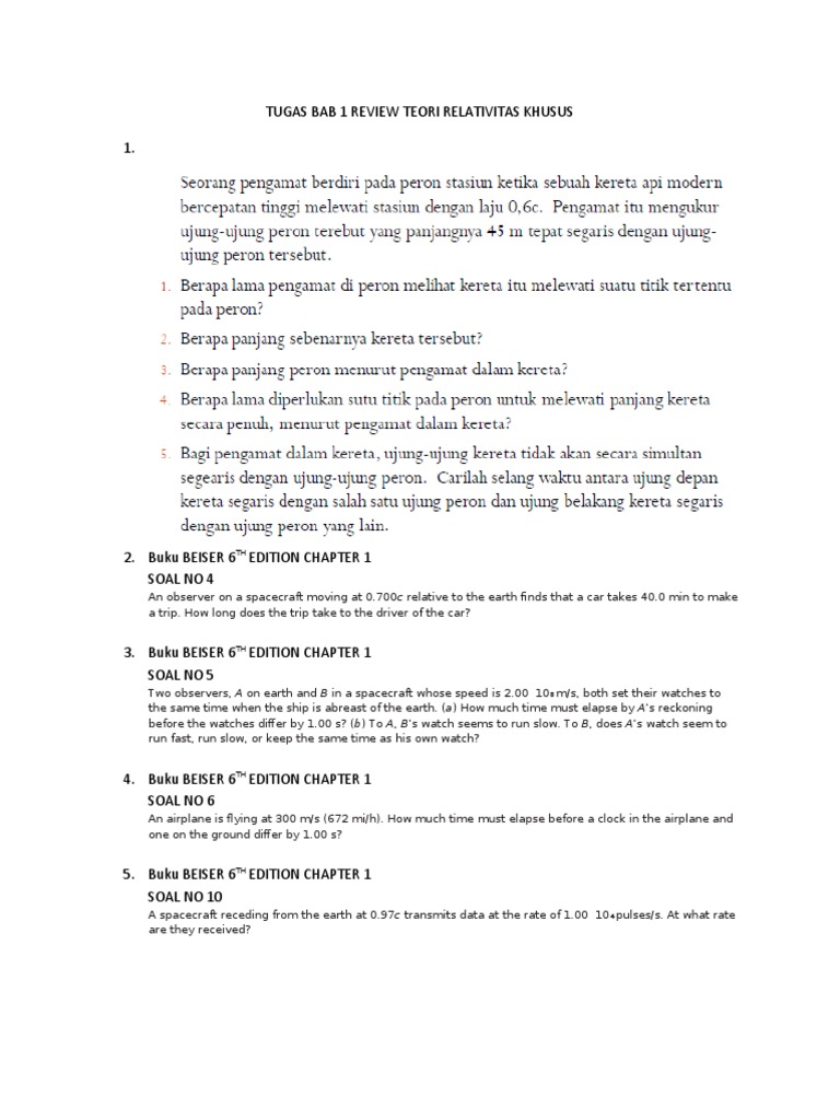 Tugas Bab 1 Review Teori Relativitas Khusus | PDF
