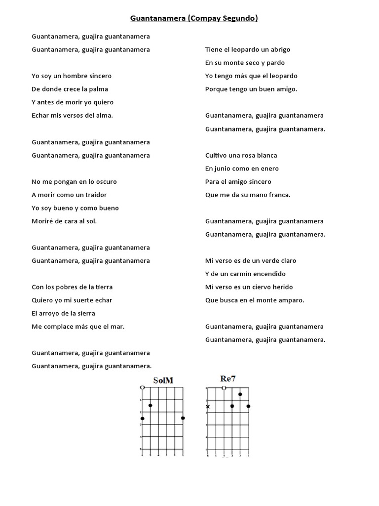 Letra de Guantanamera de Compay Segundo | PDF
