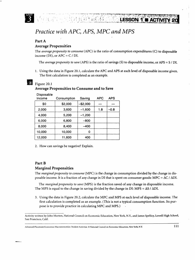 A.P. Econ. - APC, APS, MPC, MPS, and Ch. 27, Assignment 3 PDF | PDF ...