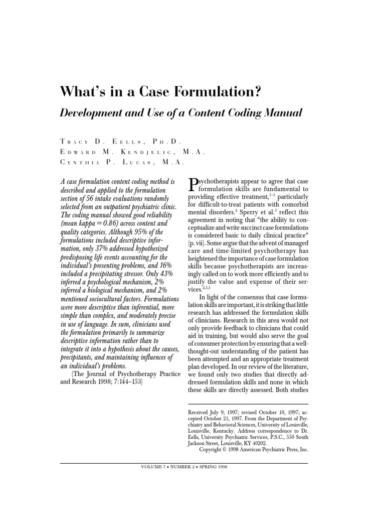 What S in A Case Formulation PDF | PDF | Psychotherapy | Psychiatry