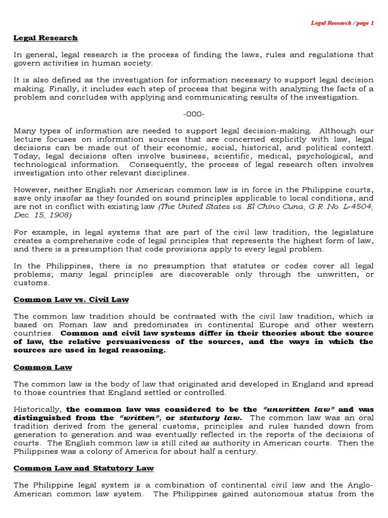 Overview of Legal Research Principles | PDF | Precedent | Statutory ...