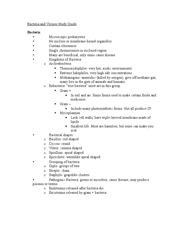 Bacteria and Viruses Study Guide | PDF | Virus | Bacteria