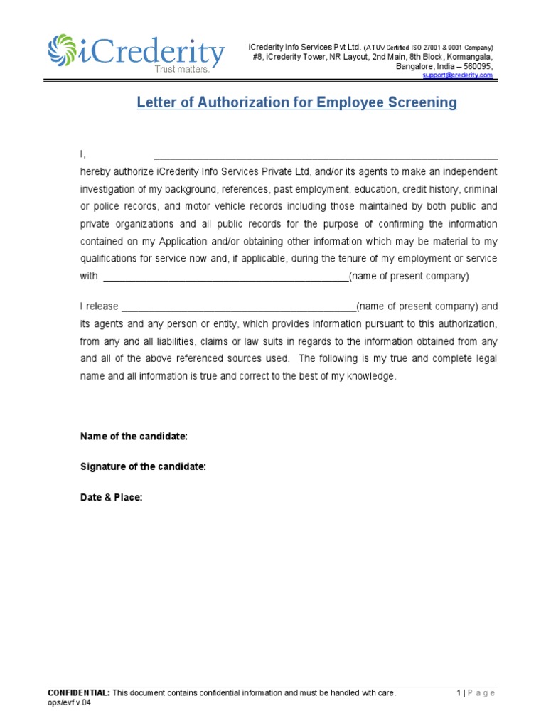 Employee screening authorization letter | PDF