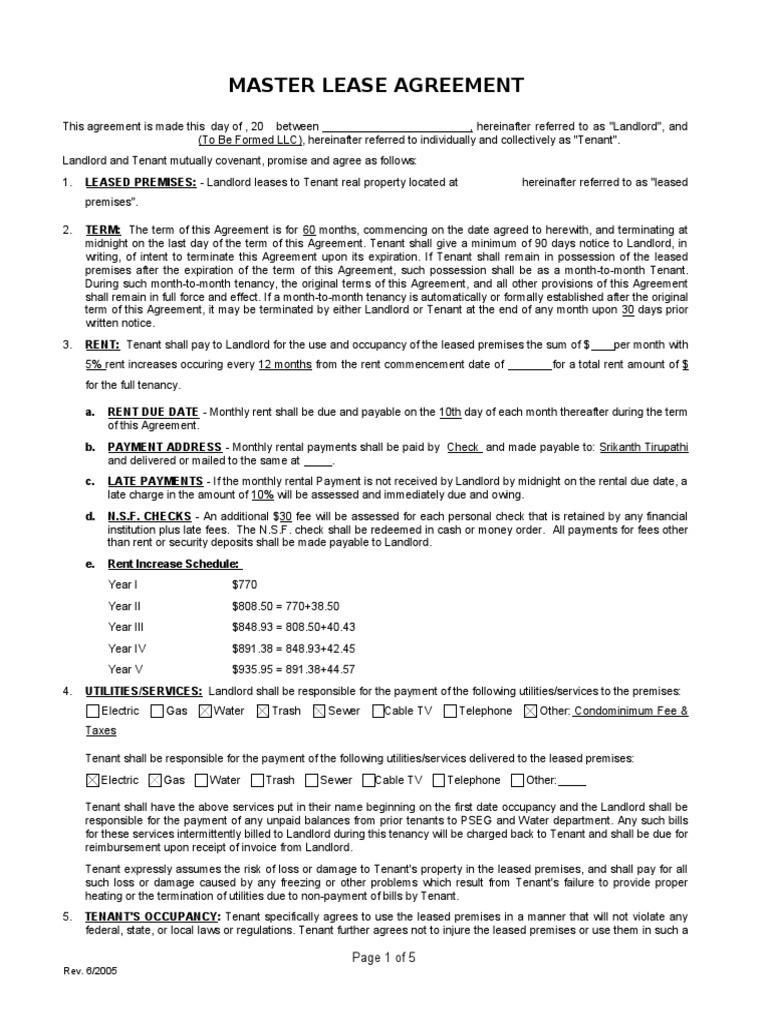 Master Lease Agreement Lays Out Terms for Commercial Property Rental ...
