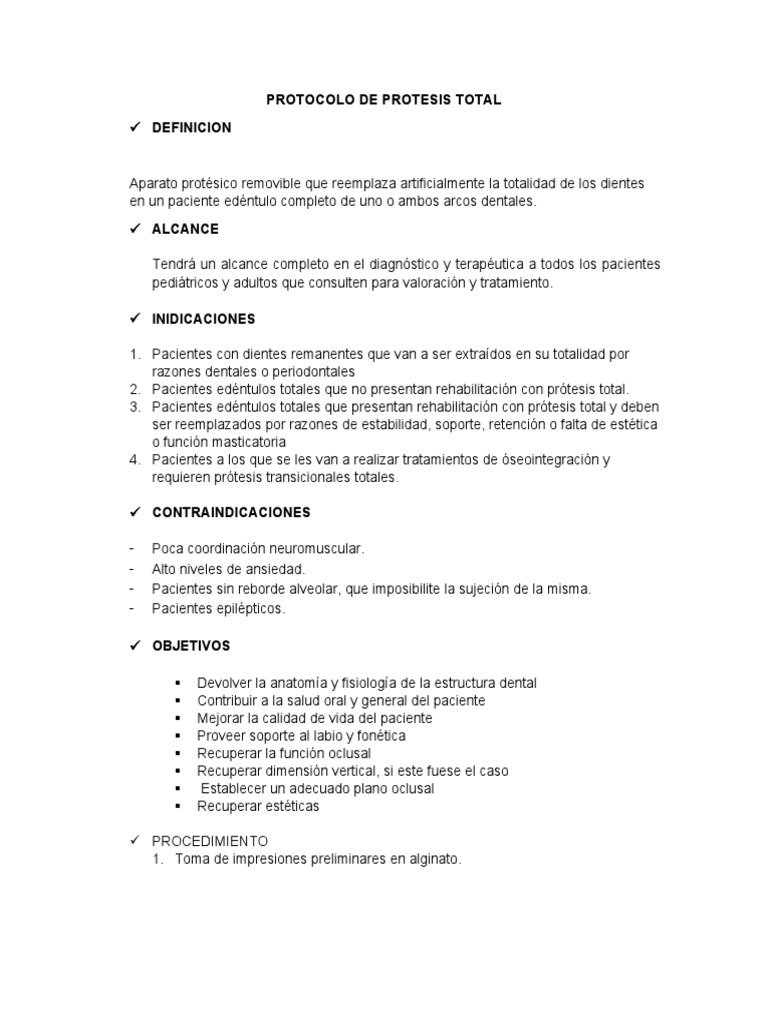 Protocolo para Prótesis Total Removible | PDF | Dentadura postiza | Boca
