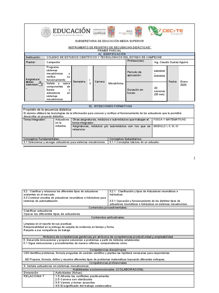 SECUENCIA DIDACTICA MODULO III SUBMODULO II 1P, 2P y 3P 2020 | PDF | Evaluación | Solenoide