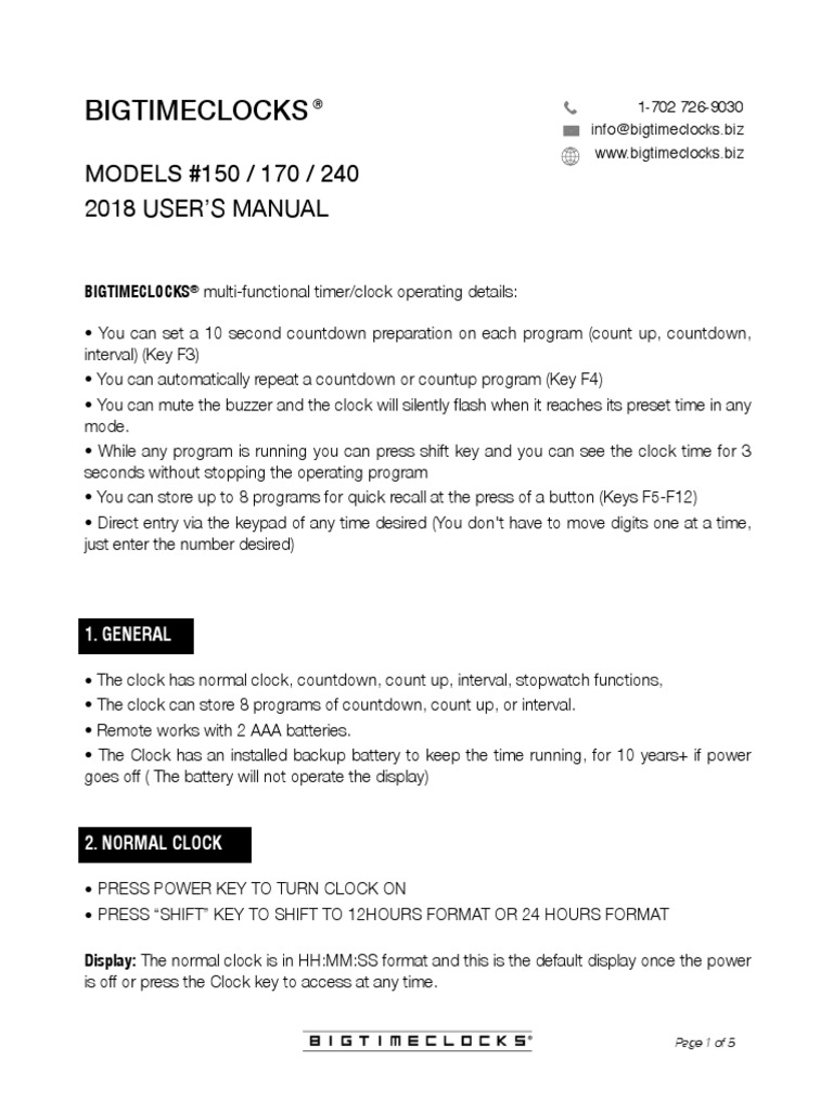 Instructions Manual 150 170 240 | PDF | Clock | Timer