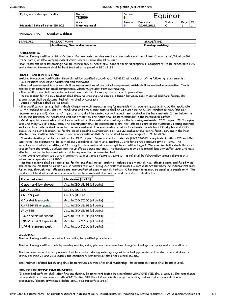 TR2000 Hardfacing Specifications | PDF | Welding | Construction