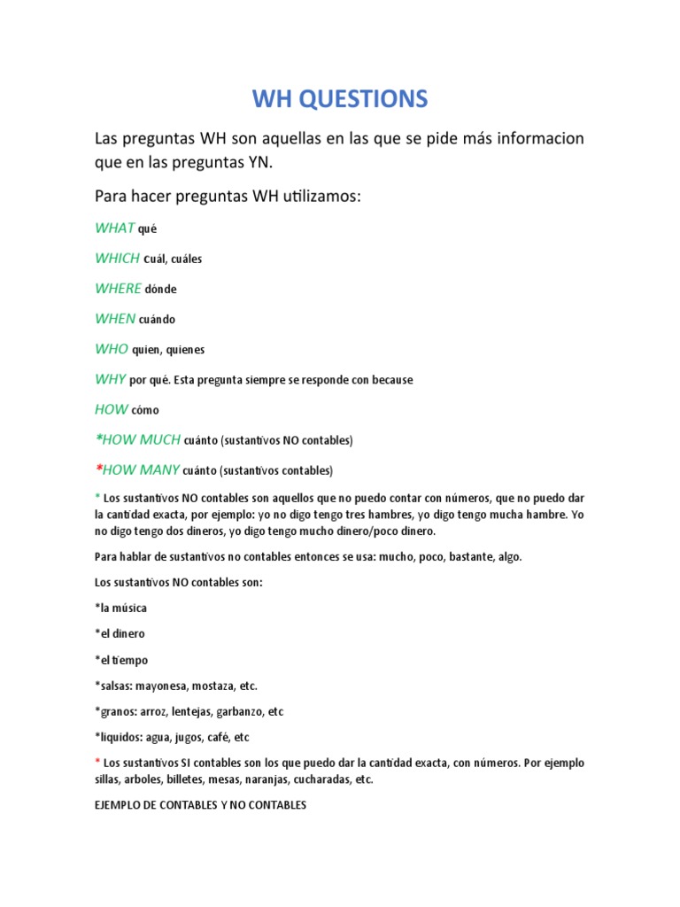 WH Questions | PDF | Verbo | Gramática
