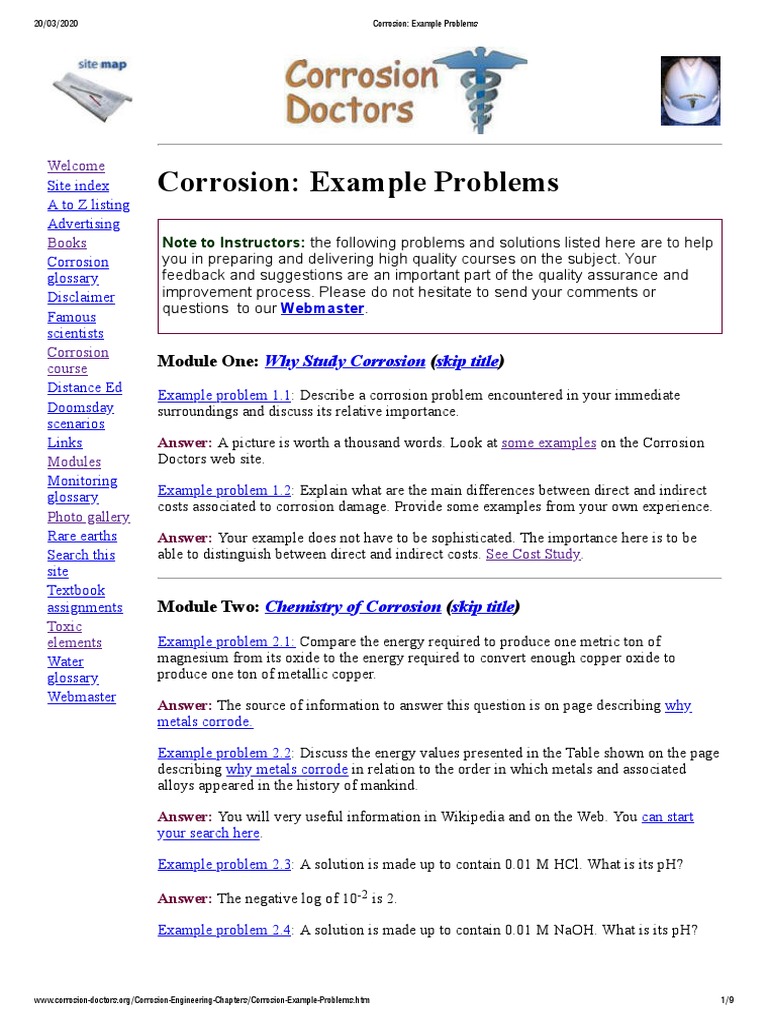 Corrosion - Example Problems | PDF | Ph | Corrosion
