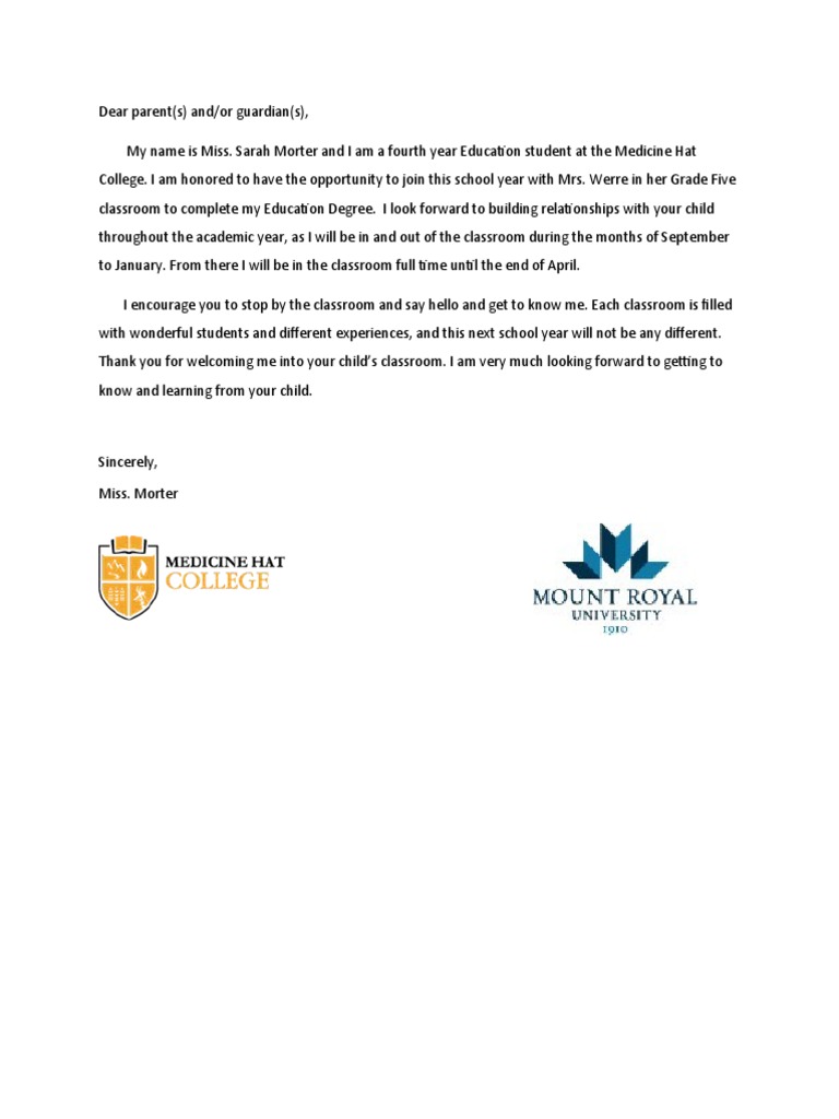 Introduction Letter For Practicum II Students | PDF