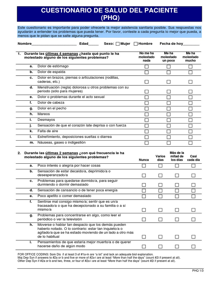 PHQ - Spanish For Spain PDF | PDF | Medicina | Especialidades Medicas