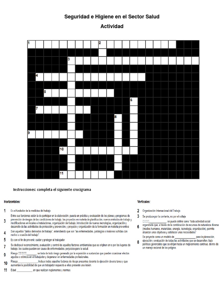 Seguridad e Higiene en El Sector Salud Crucigrama PDF | PDF