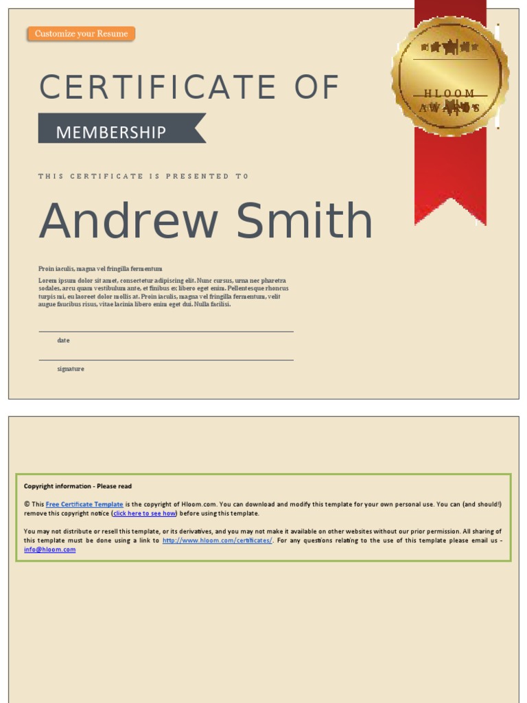 Blank Membership Certificate | PDF