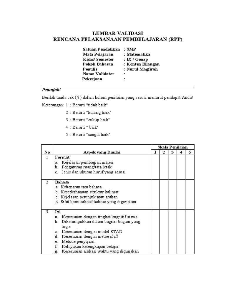 Lembar Validasi RPP | PDF | Karier & Perkembangan