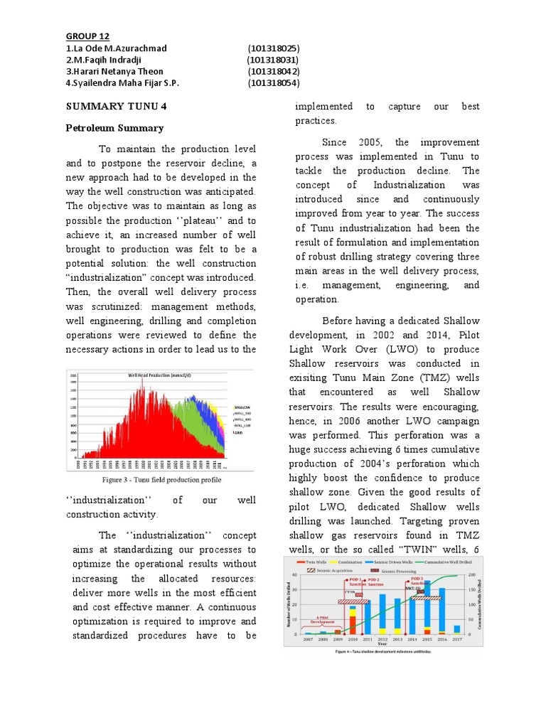 SUMMARY TUNU 4 Baru | PDF | Petroleum Reservoir | Applied And ...