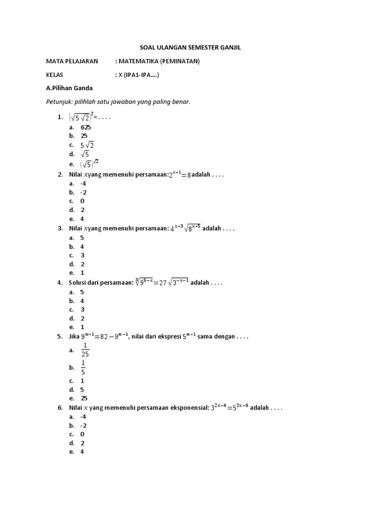 Soal Matematika Minat Kelas X | PDF