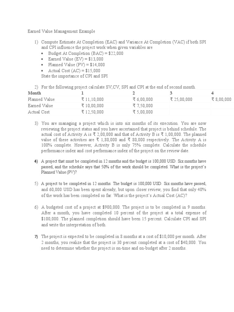 Earned Value Management Examples & Calculations | PDF