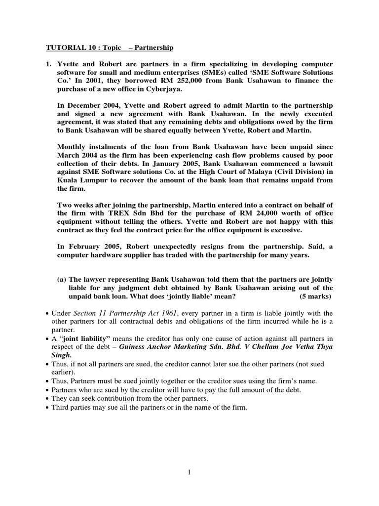 Tutorialanstrl 10 (Partnership) PDF | PDF | Partnership | Law Of Agency