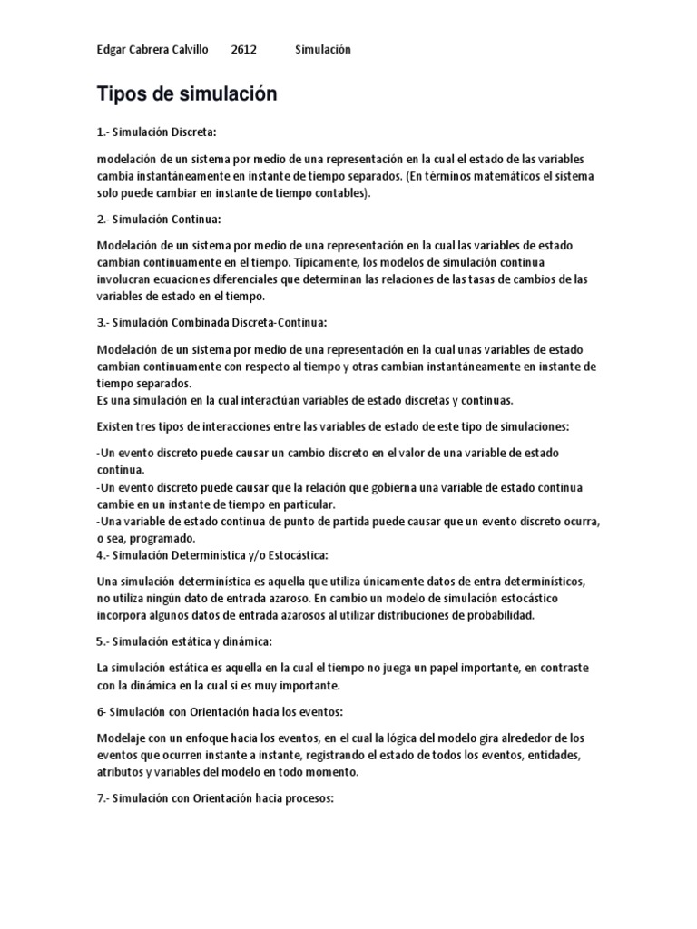 Tipos de Simulación: Guía Completa | PDF | Estocástico | Simulación