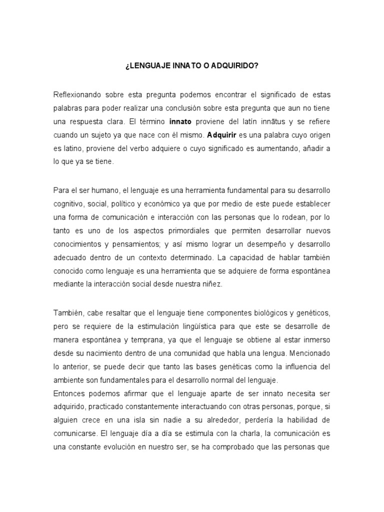 Lenguaje: Innato y Adquirido | PDF | Naturaleza versus crianza | Homo ...