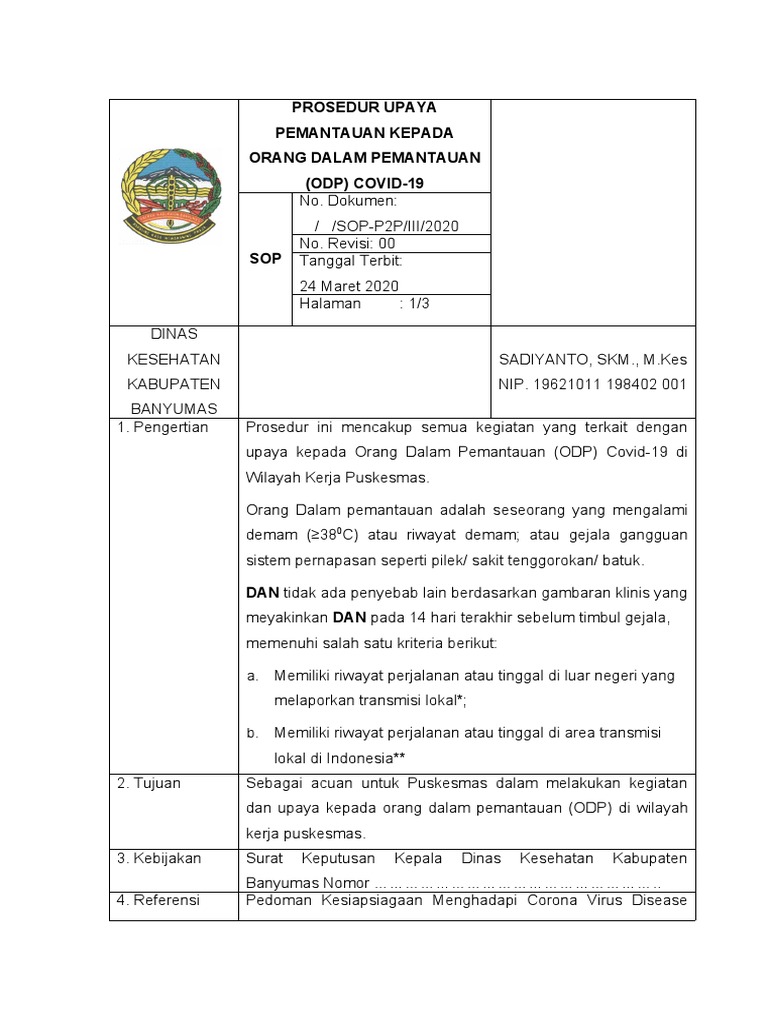Sop Odp Covid-19 Puskesmas | PDF