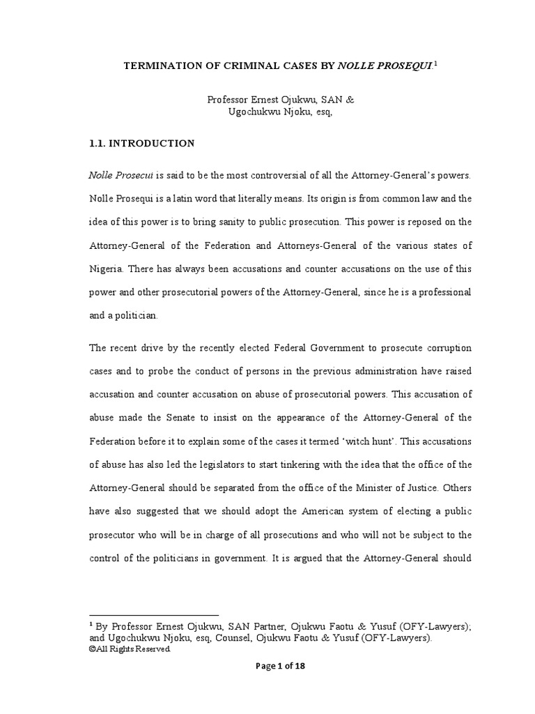 Nolle Prosequi in Nigerian Law | PDF | Attorney General | Prosecutor