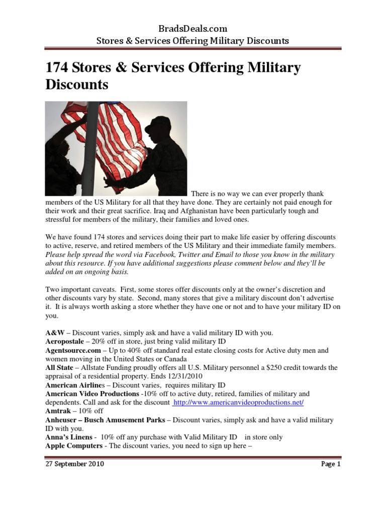 Military Discounts | PDF | Discounts And Allowances | Coupon
