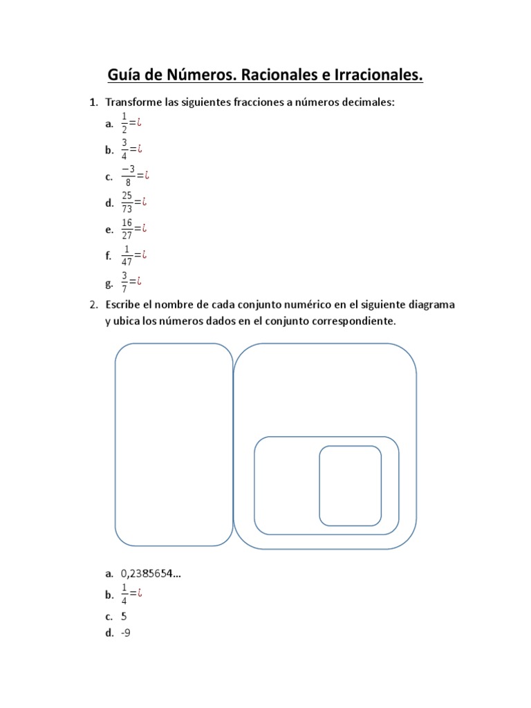 Guía de Números. Racionales e Irracionales. | PDF