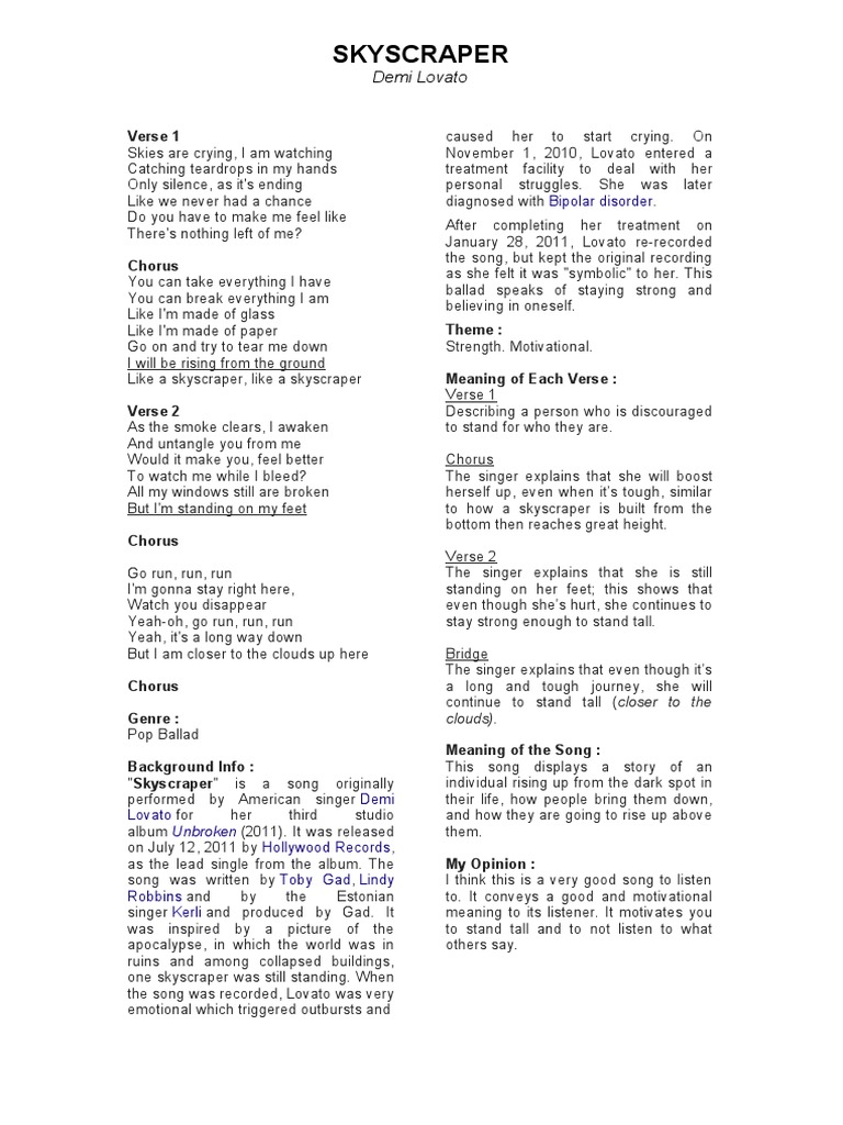 Skyscraper | PDF | Sound Recording | Pop Songs
