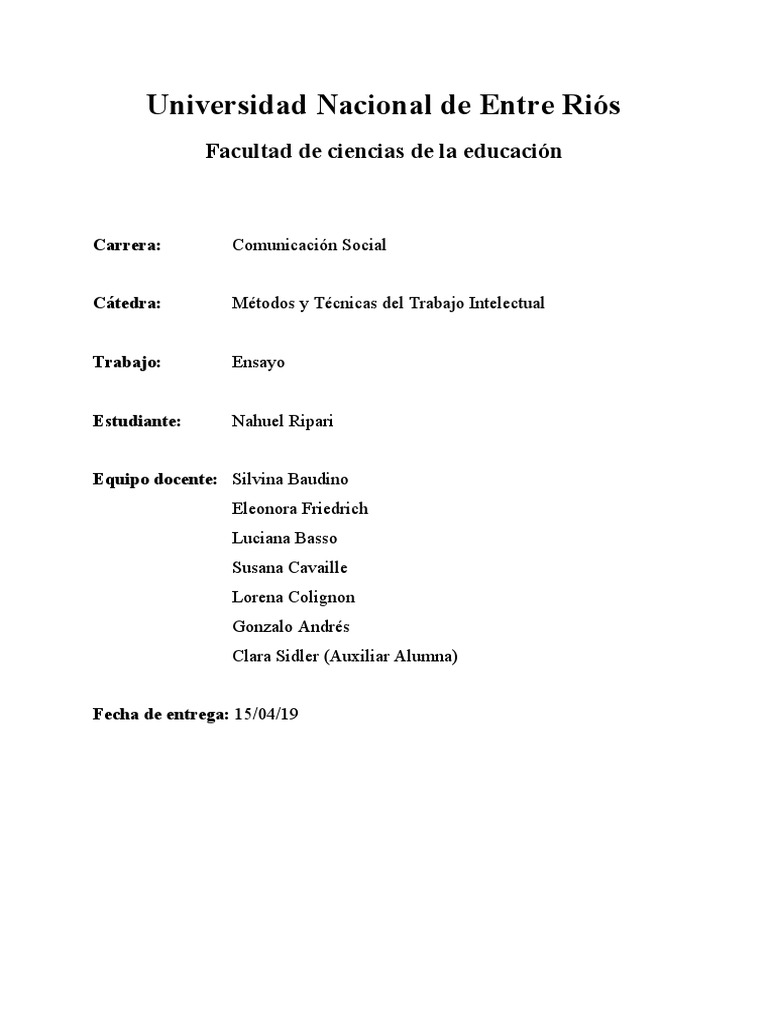 Habitar La Intelectualidad - Ensayo UNER | PDF | Intelectual | Conocimiento