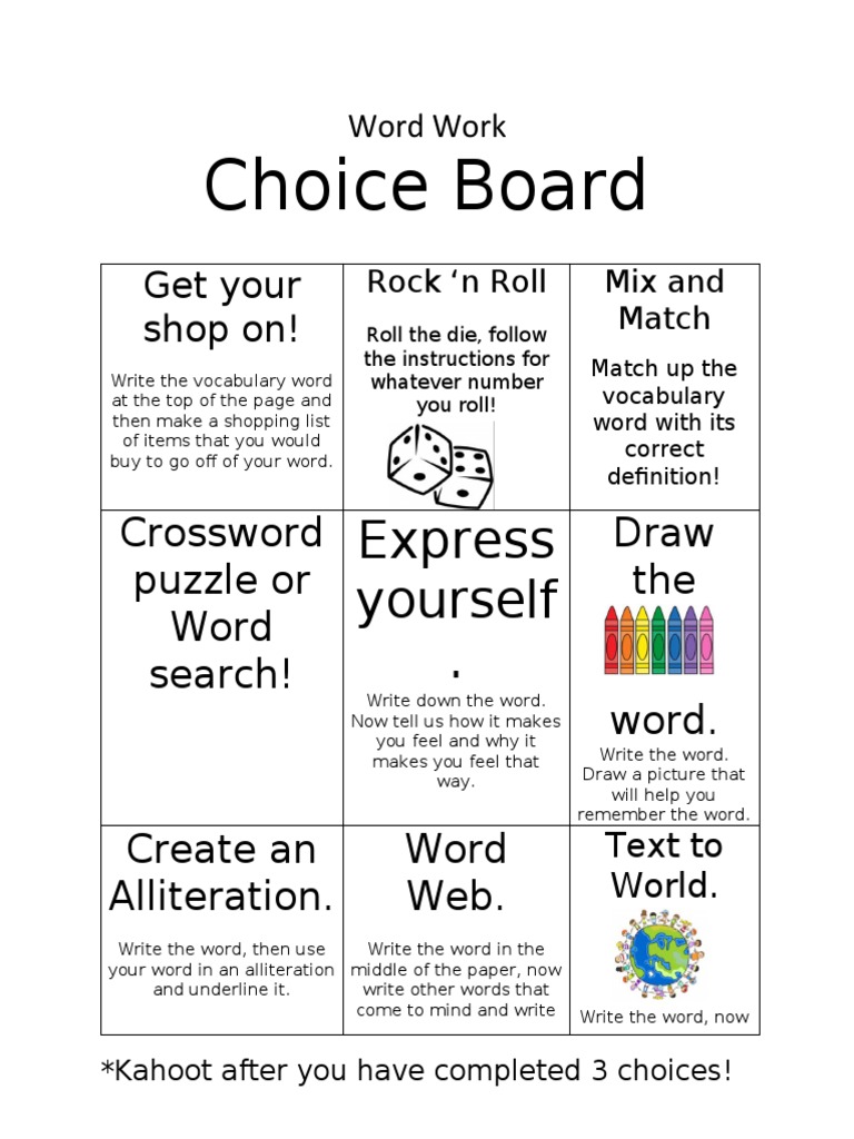 Vocabulary Choice Board | PDF