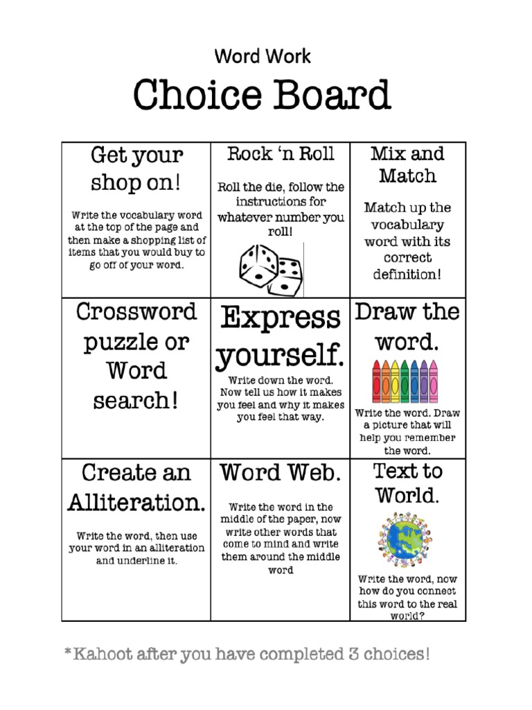 Vocabulary Choice Board | PDF