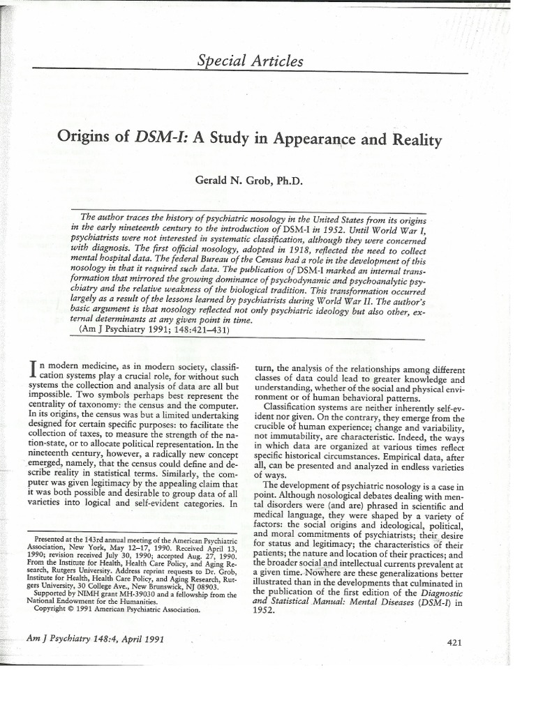 Origins of Dsm-I: A Study in Appearance and Reality | PDF