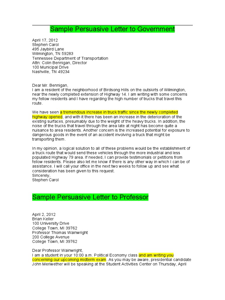 Sample Persuasive Letters | PDF | Truck | Safety