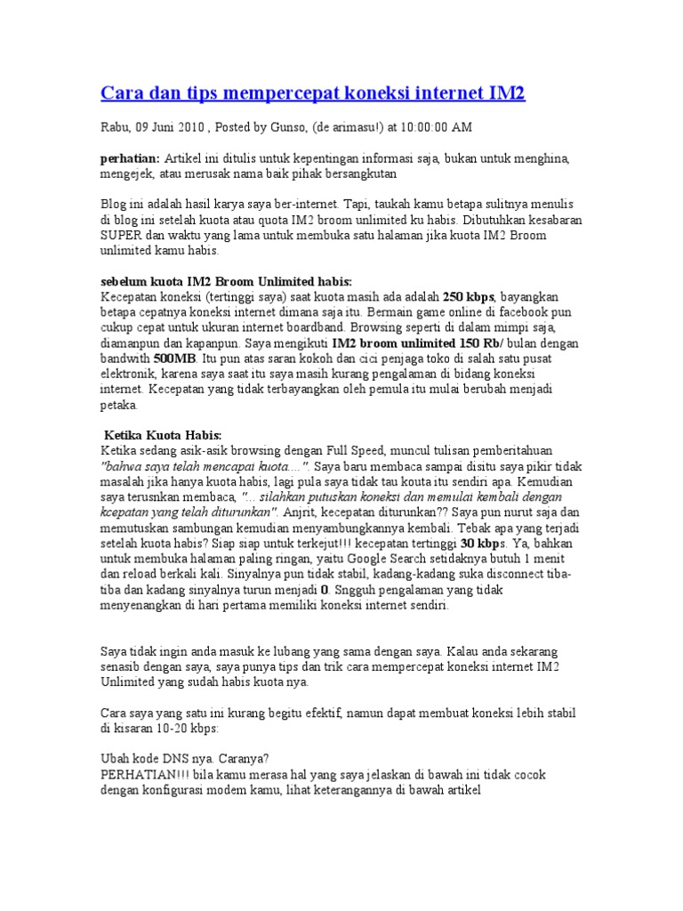 Cara Dan Tips Mempercepat Koneksi Internet IM2 | PDF | Komputer